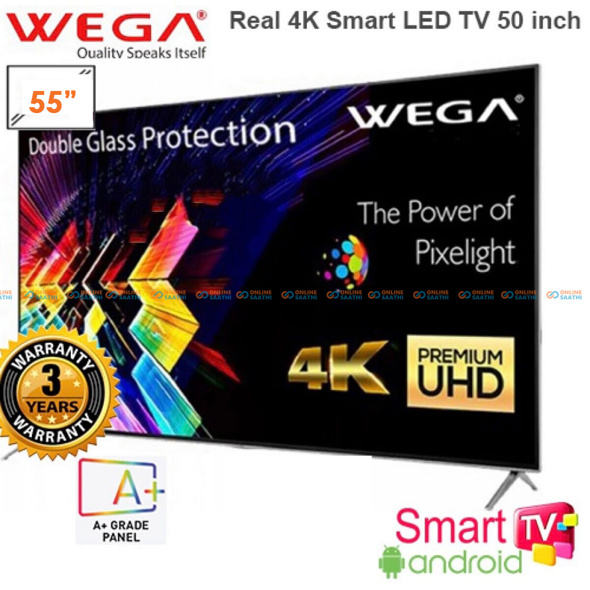Wega 55 Inch 4K Smart Dled Tv Double Glass